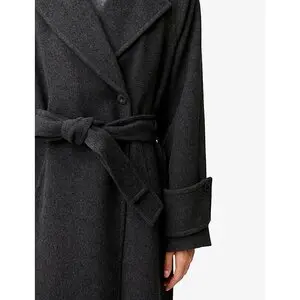 Claudie Pierlot Collared Belted-waist Wool-blend Coat