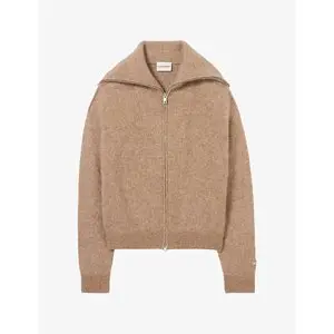 Claudie Pierlot Brushed Funnel-neck Wool And Mohair-blend Cardigan - Camel