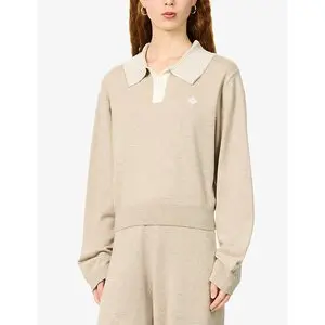 THE COUTURE CLUB Long-sleeve Knitted Polo Top - Beige