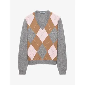 Prada Argyle V-neck Cashmere Jumper - Grey