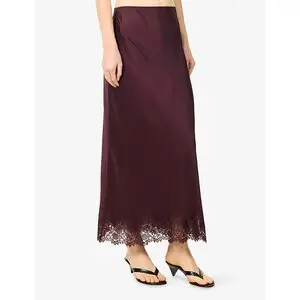 Rixo Matilde Lace-trim Satin Midi Skirt
