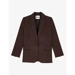 Maje Rhinestone Woven Suit Jacket - Brown