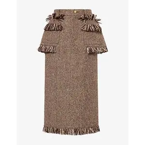 Sacai Tweed Wool-blend Midi Skirt - Beige