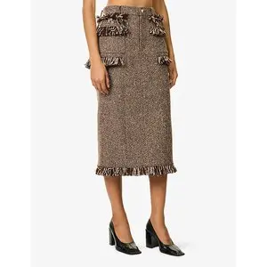 Sacai Tweed Wool-blend Midi Skirt