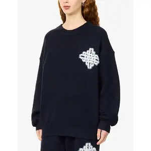THE COUTURE CLUB Fluffy Crew-neck Knitted Jumper - Navy