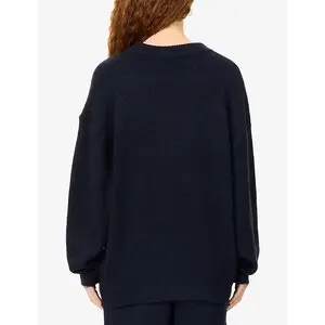 THE COUTURE CLUB Fluffy Crew-neck Knitted Jumper - Navy