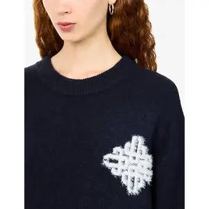 THE COUTURE CLUB Fluffy Crew-neck Knitted Jumper - Navy