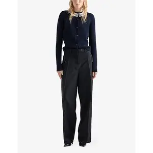 Prada Jewel-embellished Collar Wool And Cashmere Cardigan