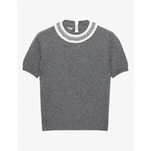 Prada Jewel-embellished Collar Cashmere And Wool Jumper - Grey