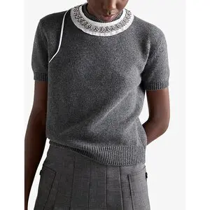 Prada Jewel-embellished Collar Cashmere And Wool Jumper