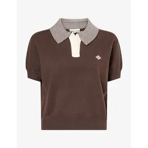 THE COUTURE CLUB Short-sleeve Knitted Polo Top - Brown