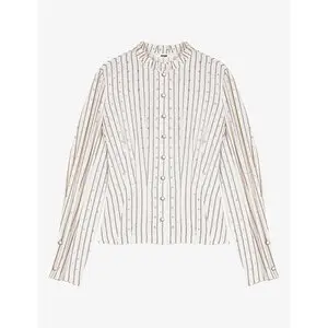 Maje Rhinestone Ruffled-neck Cotton-blend Shirt - Ecru