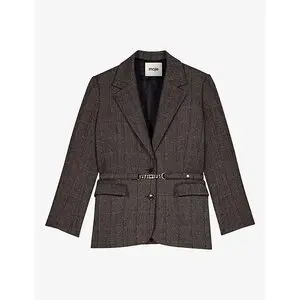 Maje Herringbone Check Belted Suit Wool-blend Jacket - Brown