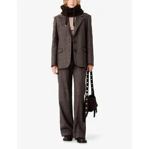 Maje Herringbone Check Belted Suit Wool-blend Jacket