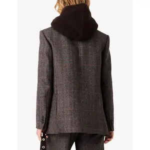 Maje Herringbone Check Belted Suit Wool-blend Jacket