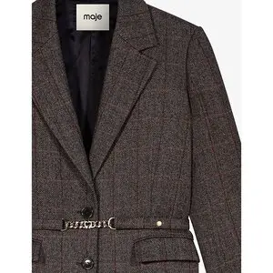 Maje Herringbone Check Belted Suit Wool-blend Jacket