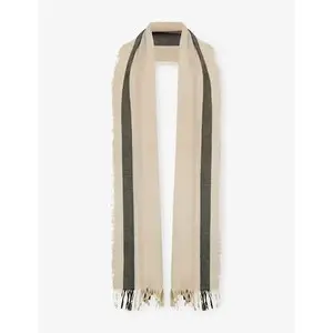 THE ROW Cadia Striped Cotton And Linen-blend Scarf - Pebble