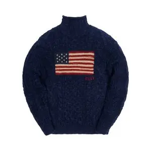 Kith X Polo Ralph Lauren Marled Flag Roll Neck Crewneck 'navy Melange