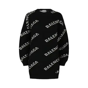 Balenciaga Allover Logo Knit Sweater White - Black