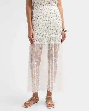 Cami Nyc Flo Lace-trim Midi Skirt - Fleurette