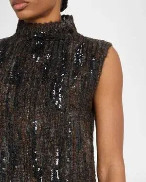 Brunello Cucinelli Sequined Boucle Knit Sleeveless Mini Dress