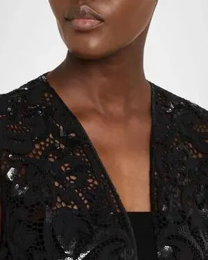 Kobi Halperin Maeve Fringed Sequin Lace Vest - Black
