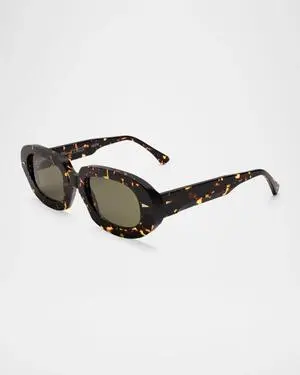 AHLEM Lombards Acetate & Nylon Oval Sunglasses - Yellow Turtle