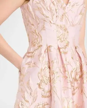KAY UNGER Saylor Pleated Floral Jacquard Midi Dress - Blush