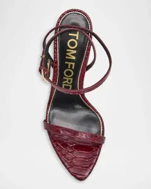 TOM FORD 105mm Lock Embossed Leather Sandals - Ruby Red