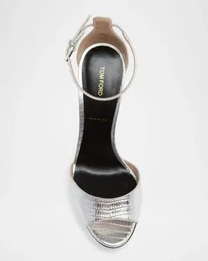 TOM FORD 105mm Embossed Metallic Leather Ankle-strap Sandals - Silver