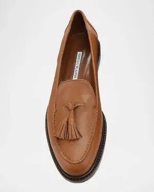 Manolo Blahnik Bucky Leather Loafers - Medium Brown