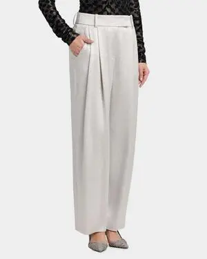 Giorgio Armani Hammered Satin Pleated Straight-leg Trousers