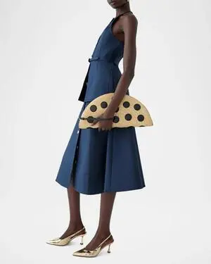 Carolina Herrera Button-front Belted Halter Peplum Top - Midnight