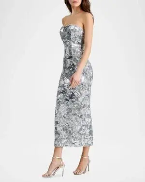 HELSI Leslie Strapless Sequin Column Gown - Platinum