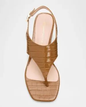 STUART WEITZMAN 40mm Baby Babette Croc-embossed Leather Thong Sandals - Doe