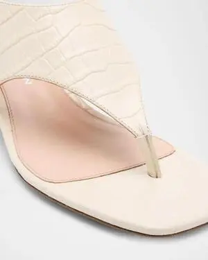 STUART WEITZMAN 40mm Baby Babette Croc-embossed Leather Thong Sandals - Linen