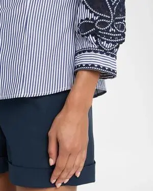 Carolina Herrera Ana Embroidered Striped Poplin Button-down Shirt - White/blue