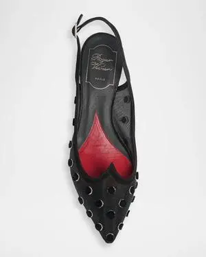 ROGER VIVIER 45mm I Love Vivier Dots Embroidered Mesh Slingback Pumps