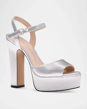 STUART WEITZMAN 130mm Reade Metallic Leather Platform Sandals - Silver