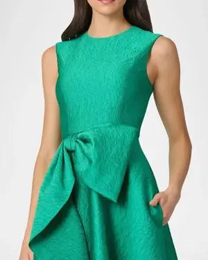 Shoshanna Laura Sleeveless Bow Draped Jacquard Midi Dress