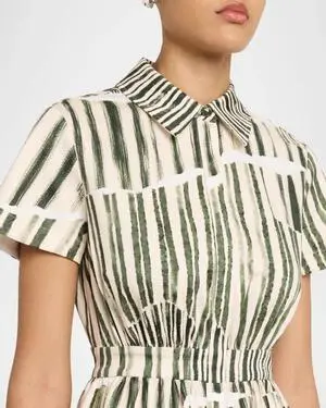 JASON WU Stripe Collage-print Short-sleeve Midi Shirtdress - Plaster