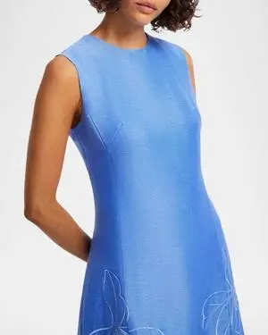 LEO LIN Cleo Floral Applique Sleeveless Midi Dress - Azure