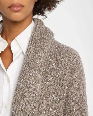 Brunello Cucinelli Micro Paillette Wool Knit Shawl-collar Cardigan
