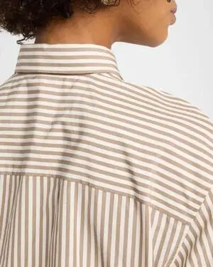 Brunello Cucinelli Striped Cotton Button-down Shirt With Monili Trim - Beige
