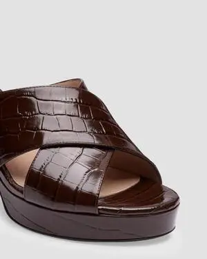 STUART WEITZMAN 80mm Dayna Croc-embossed Leather Platform Sandals - Walnut