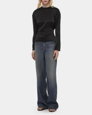 Helmut Lang Draped Silk Satin Scarf Top - Black