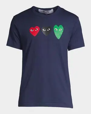 Comme Des Garçons Triple Heart Tee - Navy