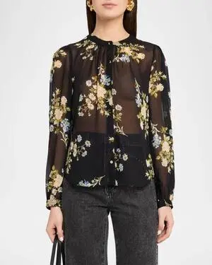 Veronica Beard Ashlynn Floral Silk Blouse