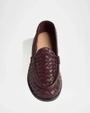 Bottega Veneta Silenzio Intrecciato Leather Loafers - Deep Red