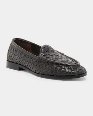 Bottega Veneta Silenzio Intrecciato Leather Loafers - Espresso